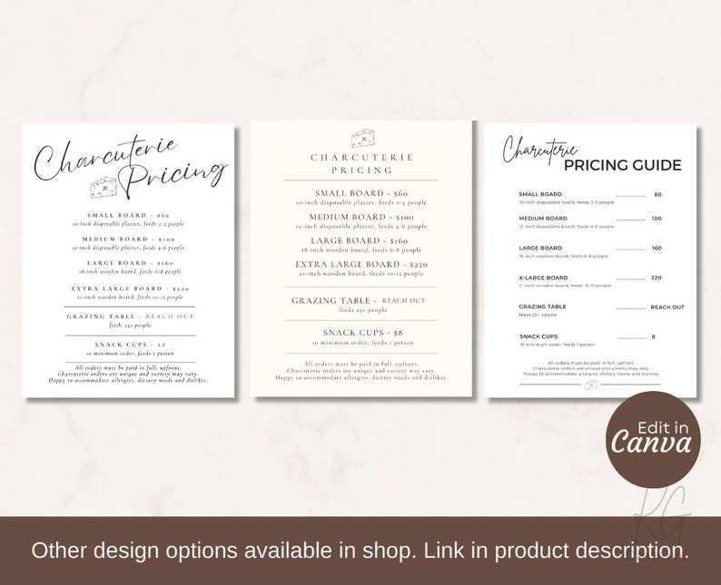 Charcuterie Price Sheet, Editable Pricing Sheet, Editable Price List ...