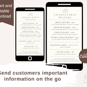 Charcuterie Price Sheet, Editable Pricing Sheet, Editable Price List ...