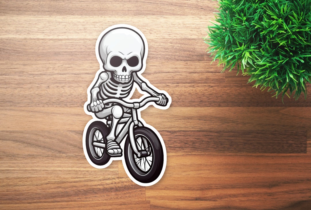 Skeleton on Bike Sticker, Cool Skateboard Decal, Laptop Skeleton Vinyl ...