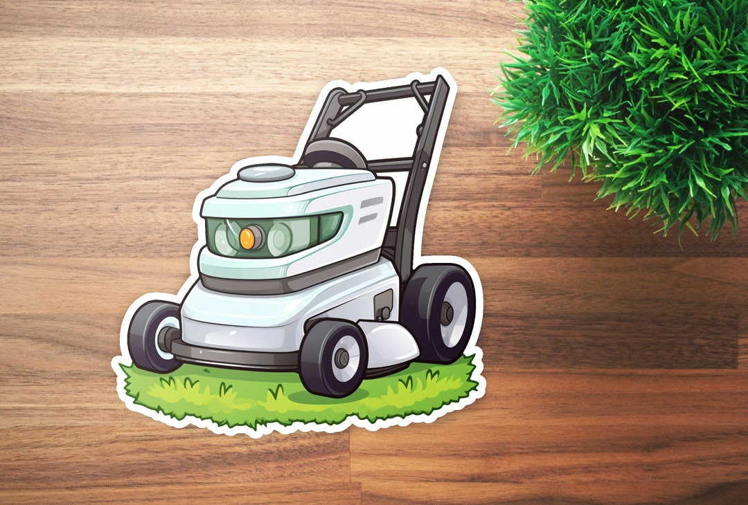 Cute Robotic Lawn Mower Sticker, Cartoon Lawn Care, Garden Robot Decal ...