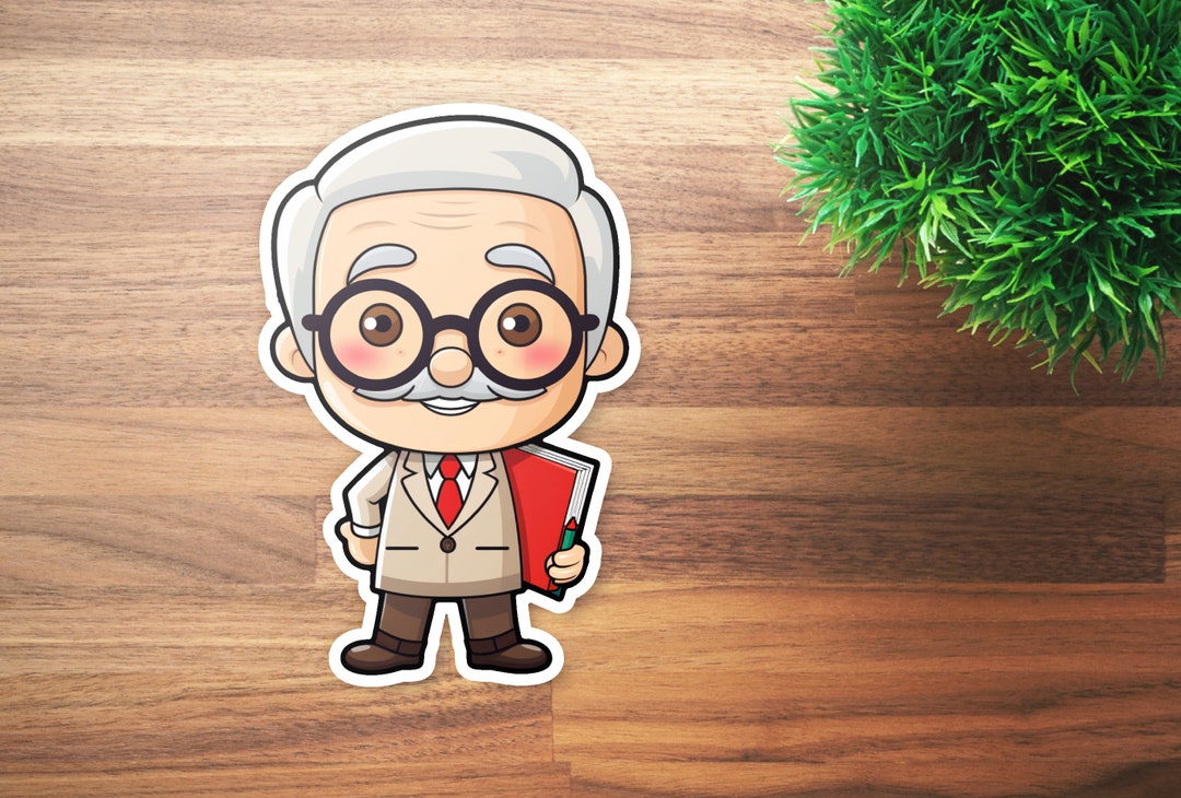 Cute Cartoon Professor Sticker, Vinyl Character Decal, Scientist Laptop ...