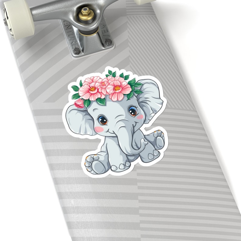 Cute Elephant Sticker With Pink Floral Crown, Decorative Cartoon Animal ...
