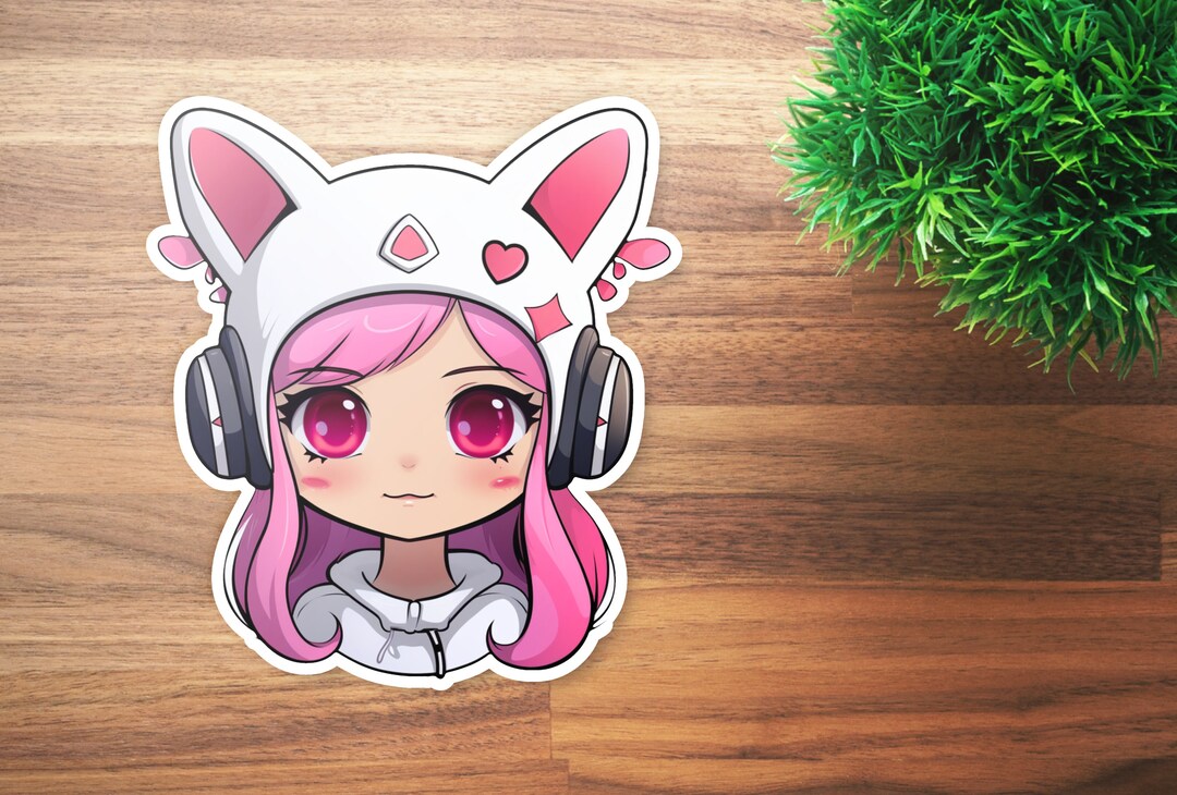 Cute Anime Cat Girl Sticker, Pink Hair, Kawaii Chibi Headphones, Laptop ...