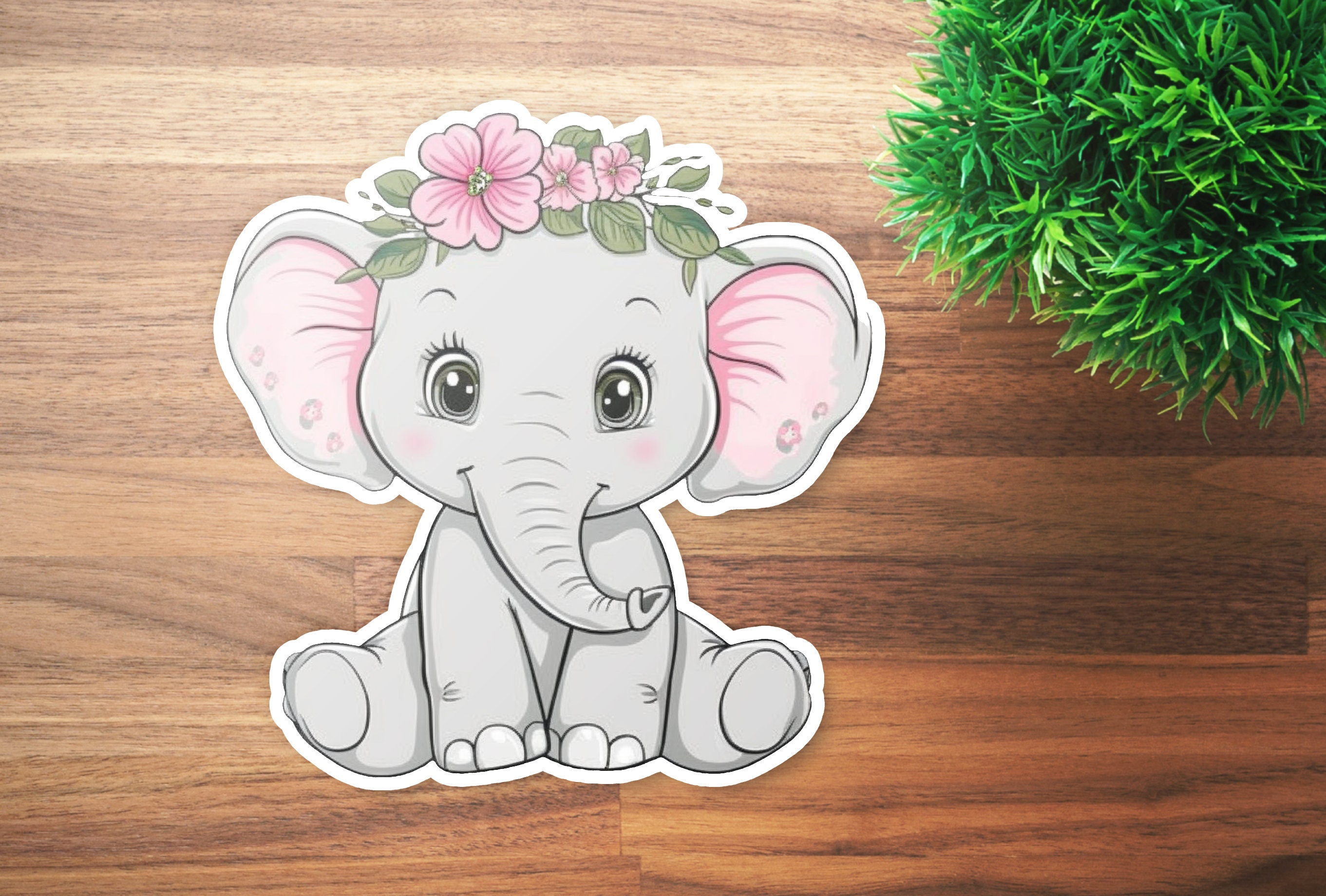 Cute Elephant Sticker With Pink Flowers, Adorable Animal Decal, Girly ...