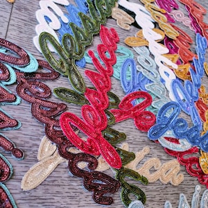 Sequin Name Patch Embroidered for Jacket, Hat, Tshirt, Hoodies in Multiple Colors - Etsy