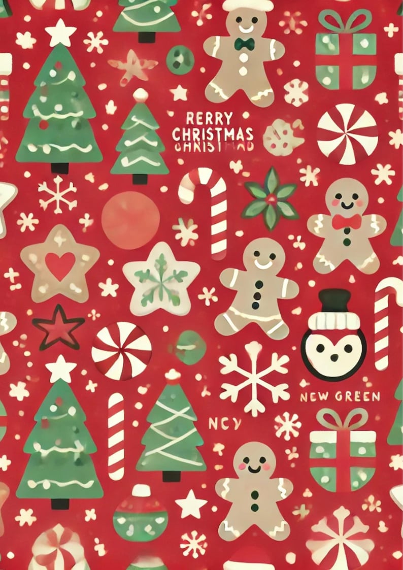 Cute Red Christmas Wrapping Paper | Printable Holiday Gift Wrap ...