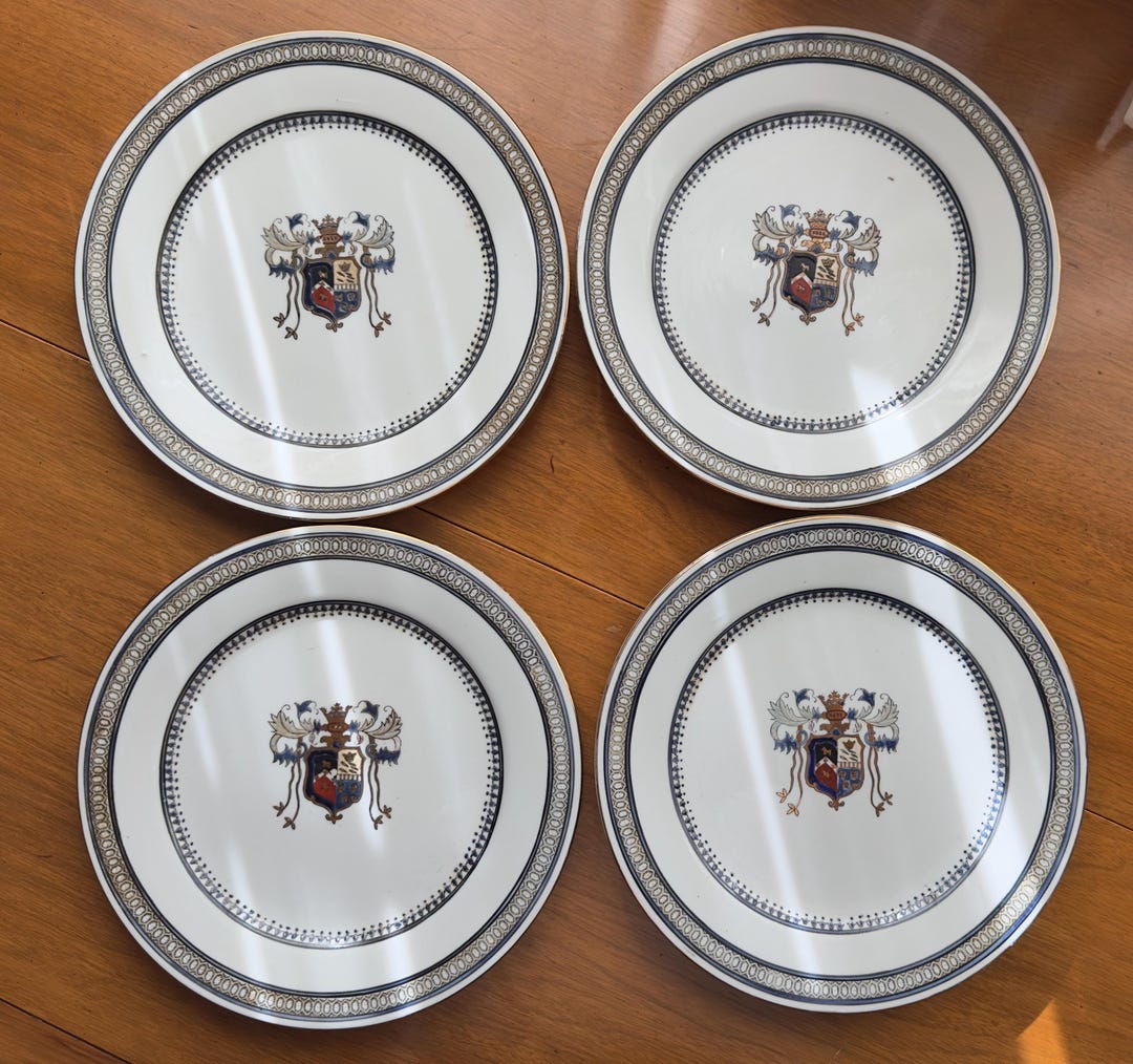 4 Vintage Heraldic Crest Porcelain Plates – Regal Wall Decor With Gold ...