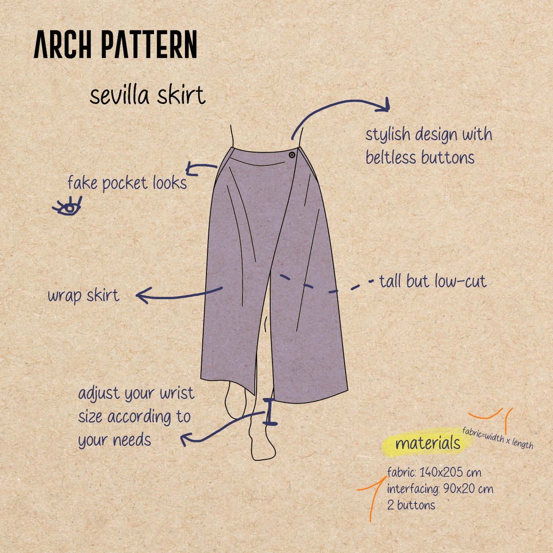 Wrap Skirt Pattern, Sevilla Skirt Pattern, Midsize Skirt Sewing Pattern, Size 42-50 - Etsy