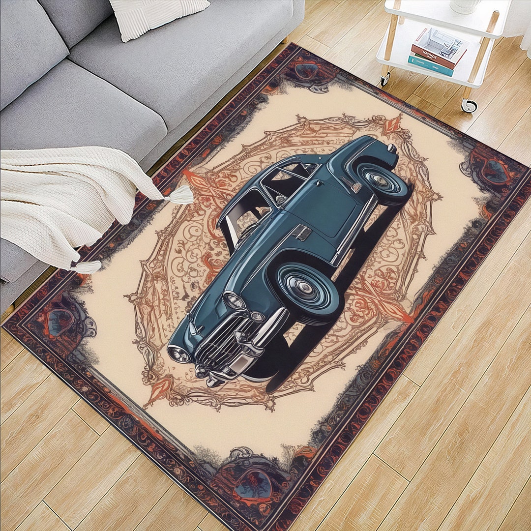 Vintage Car Rug,classic Car Decor,retro Blue Car Rug,old Money Car Rug ...