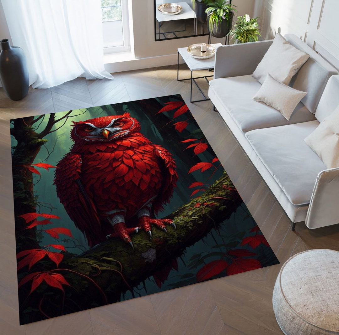 Red Owl Rug,owl Carpet,birds Rug,jungle Rug,animal Art Rug,living Room ...