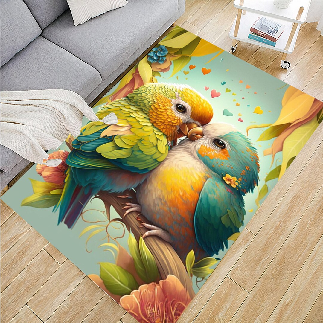 Parrots Rug,love Birds Rug,birds Rug,jungle Rug,animal Art Rug,living ...