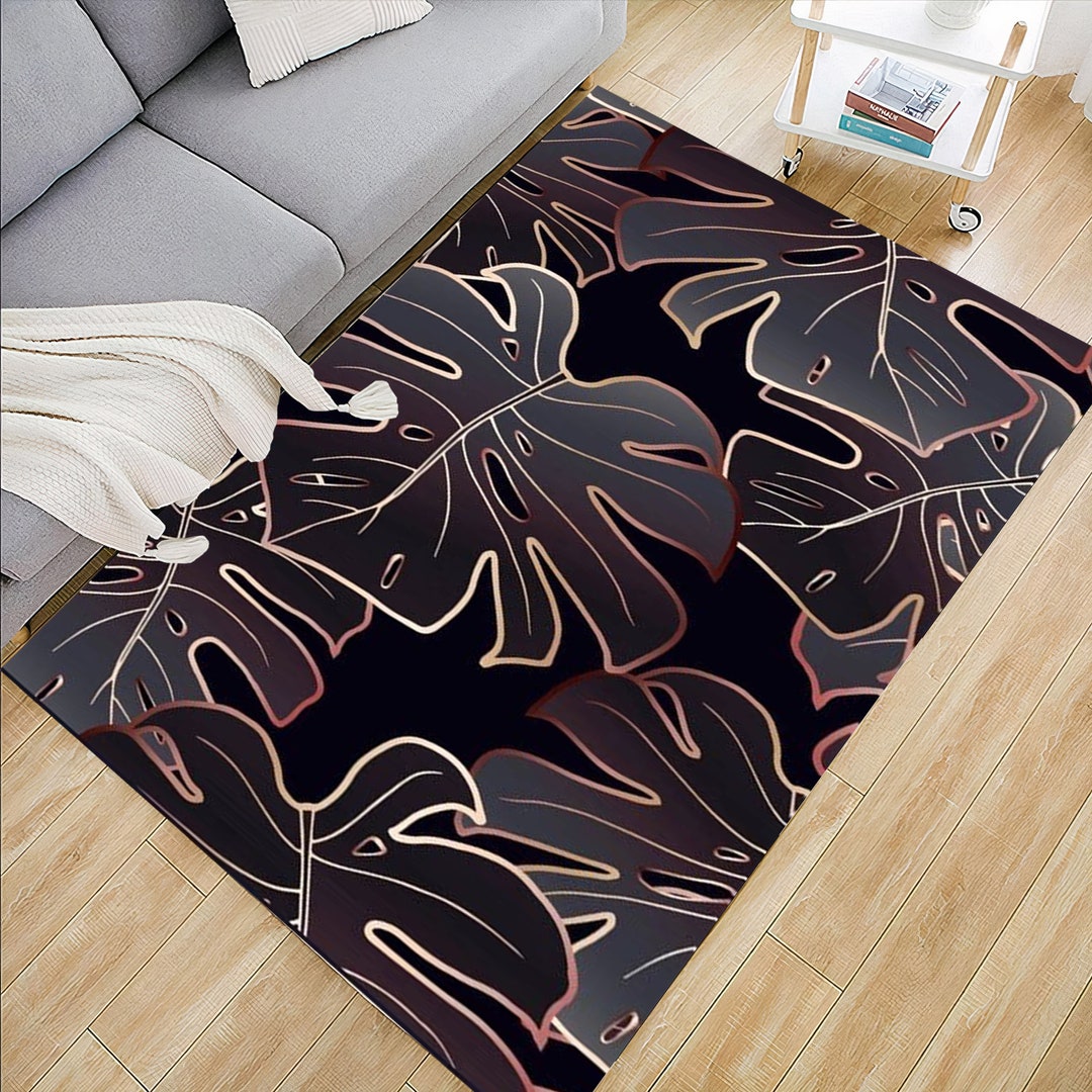Monstera Rug,monstera Leaf Rug,golden Leaf Rug,area Rug,living Room Rug ...