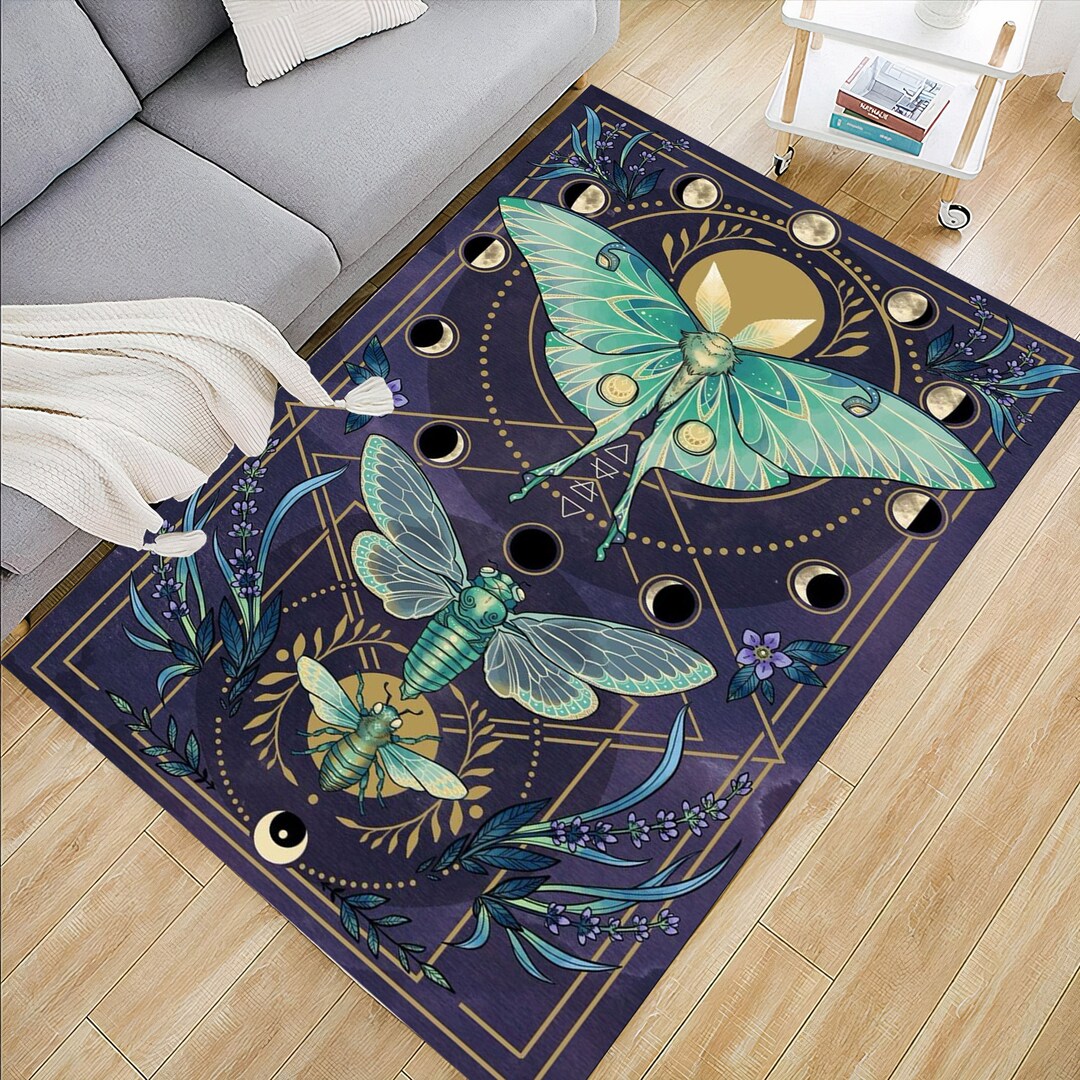 Butterfly Rug, Moon Phases Rug, Larva Rug, Green Rug,sketch,kids Room ...