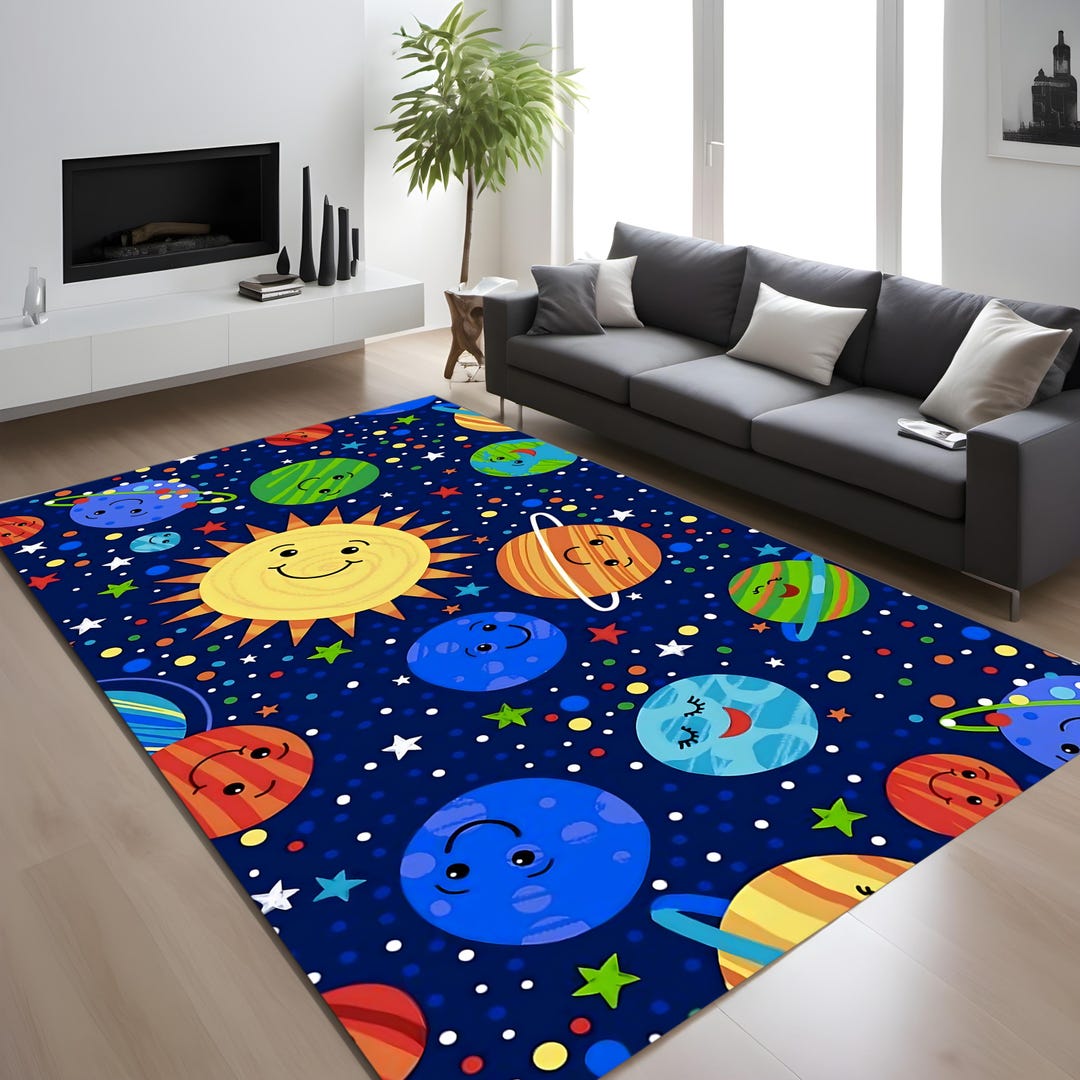 Solar System Rug,planet Space Rug,cartoon Planet Rug,space Area Rug ...