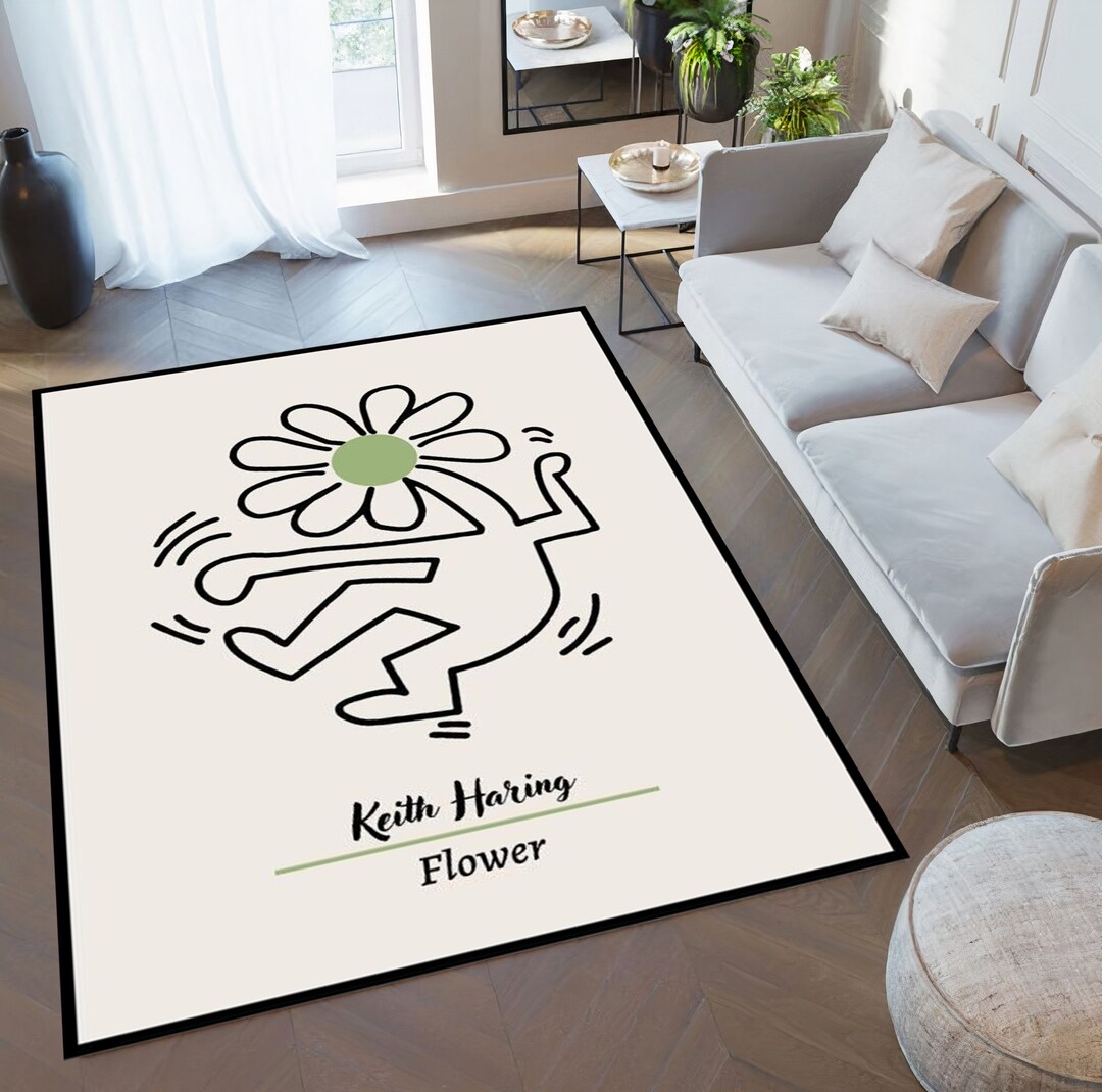 Daisy Rug,keith Haring Rug,hare Design Rug,flower Hare,area Rug,living ...