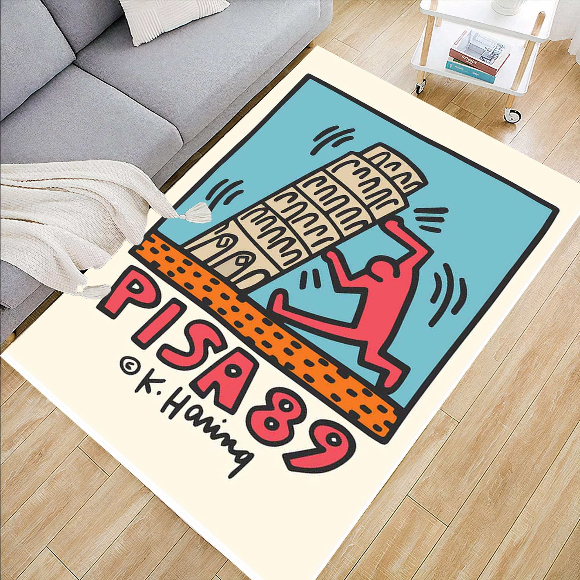 Hare Pisa Rug,keith Haring Design,pisa Tower Rug,italy Rug,living Room ...