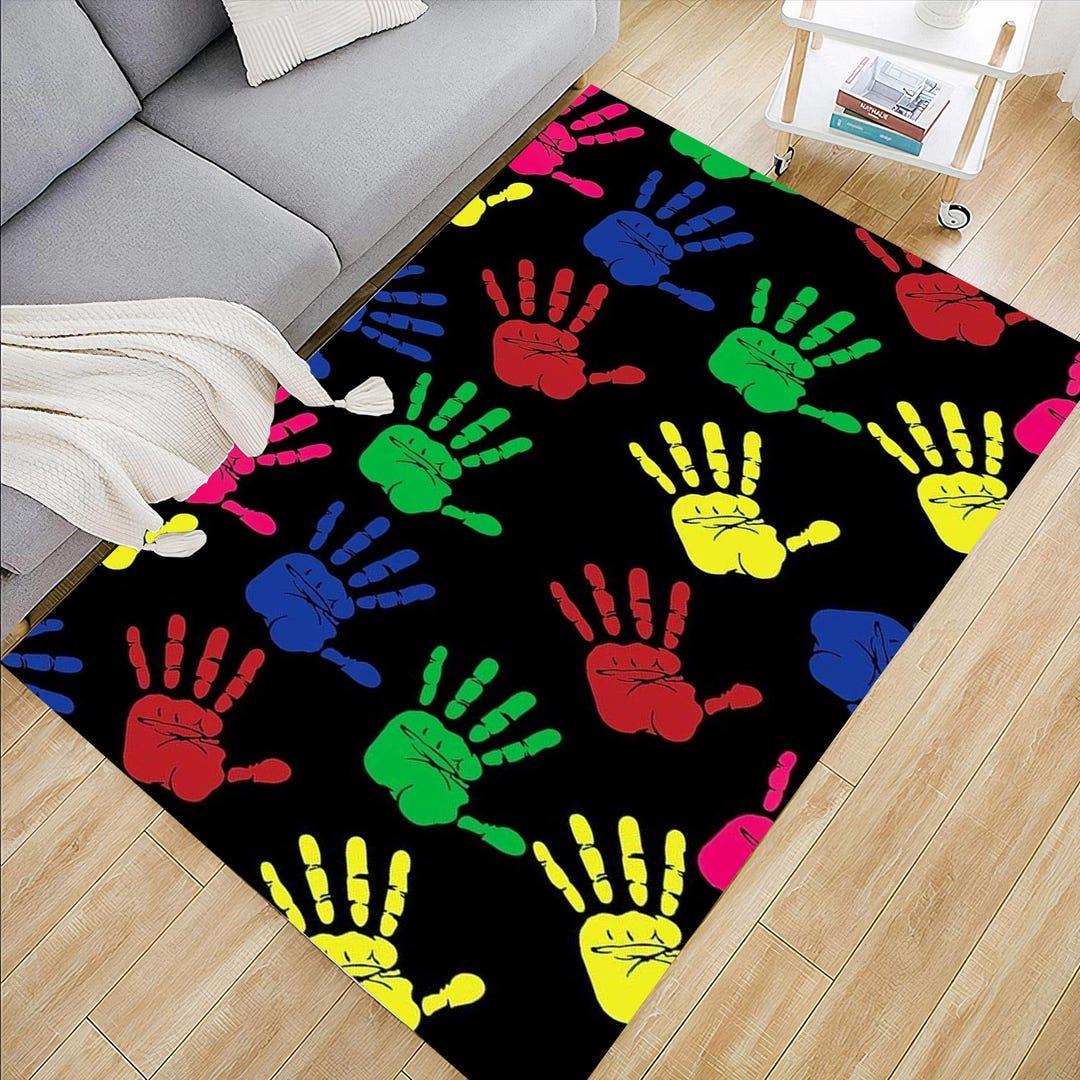 Colorful Handprint Rug,kids Playroom Carpet,rainbow Hand Carpet ...