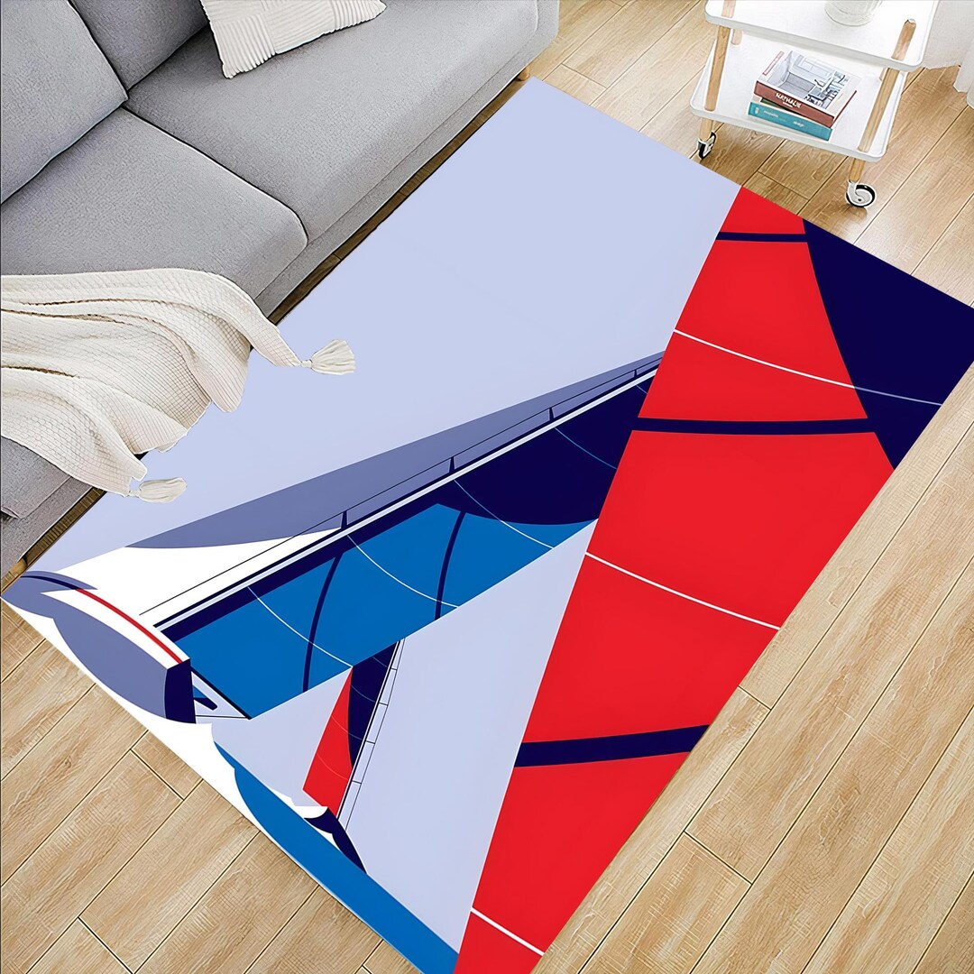 Sailboat Rug,sea Style Rug,red Blue White Rug,sail Fans Carpet,living ...