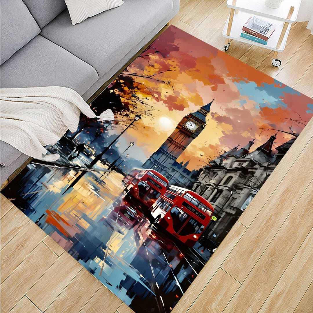 Urban Sunset Scene,cityscape Art Carpet,london Streetscape Mat,iconic ...