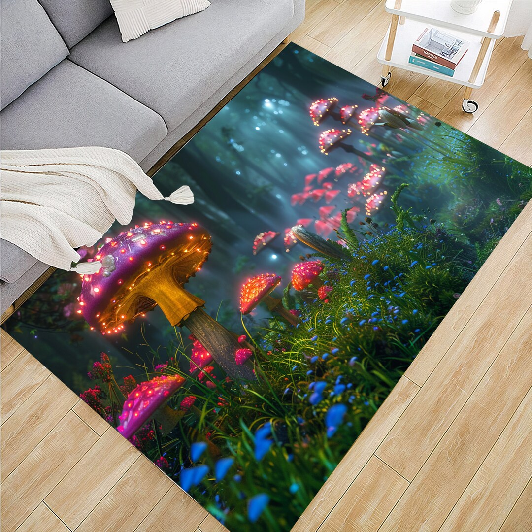 Magic Mushroom Rug,fantasy Forest Rug,fairy Tale Rug,pink Mushrooms Rug ...