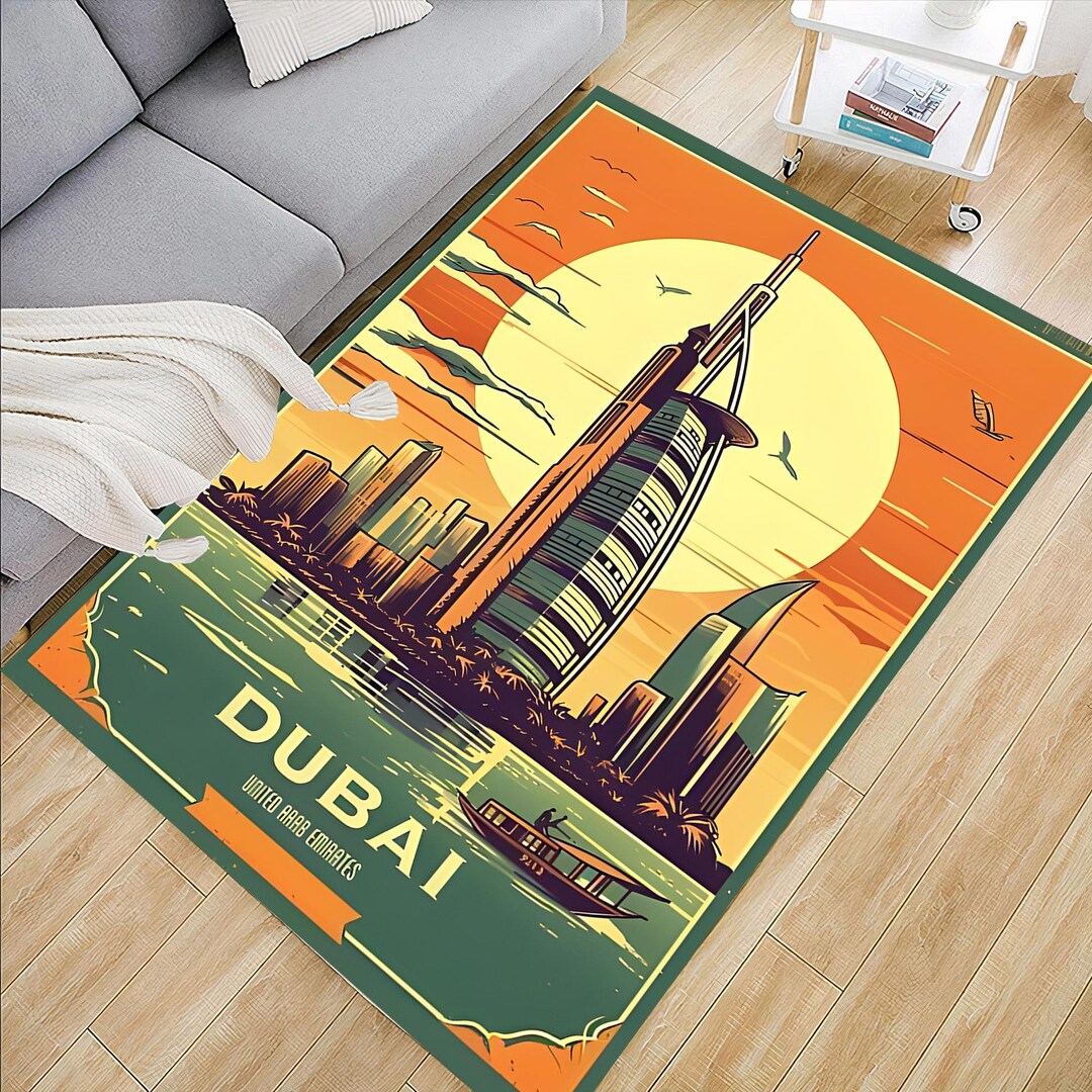 Modern Architecture Rug,dubai Sunset Art Rug,burj Al Arab Vintage Rug ...