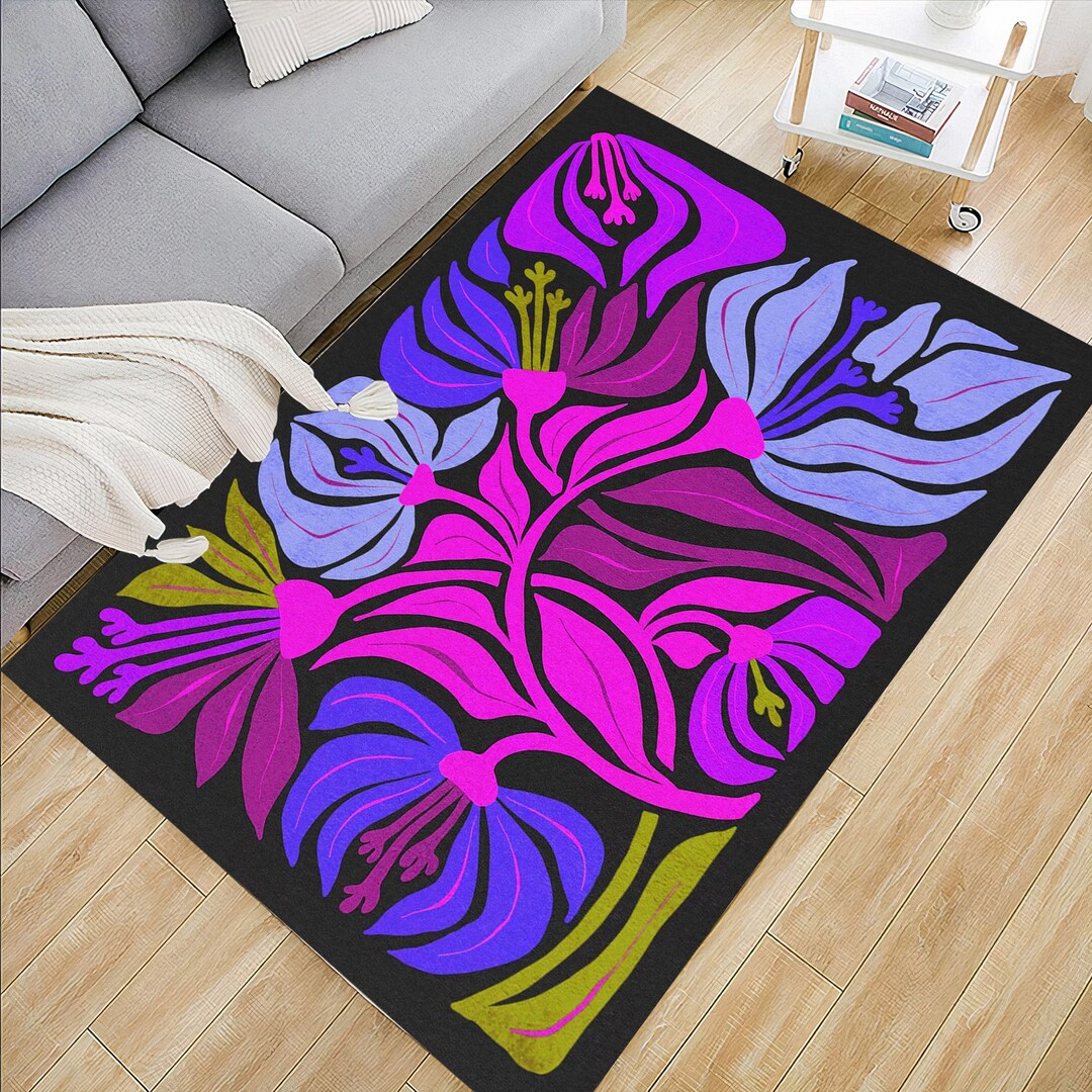 Pink Floral Rug,flowers Carpet,cottagecore Rug,floral Embroidery,flower ...