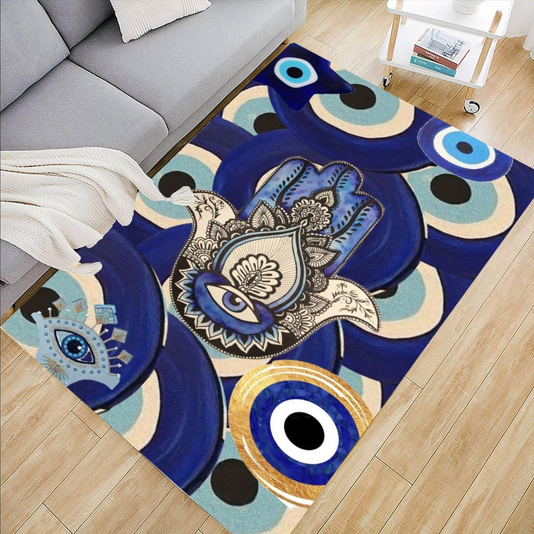 Evil Eye Rug,blue Rug,hand of Abundance,evil Eye Carpet,kitchen Rug ...