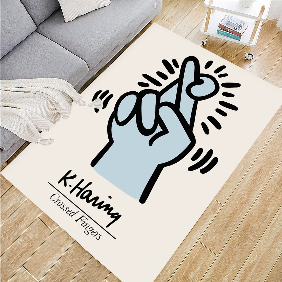 Haring Area Rug,keith Haring Decor Rug,fingers Rug,hare Design Rug ...