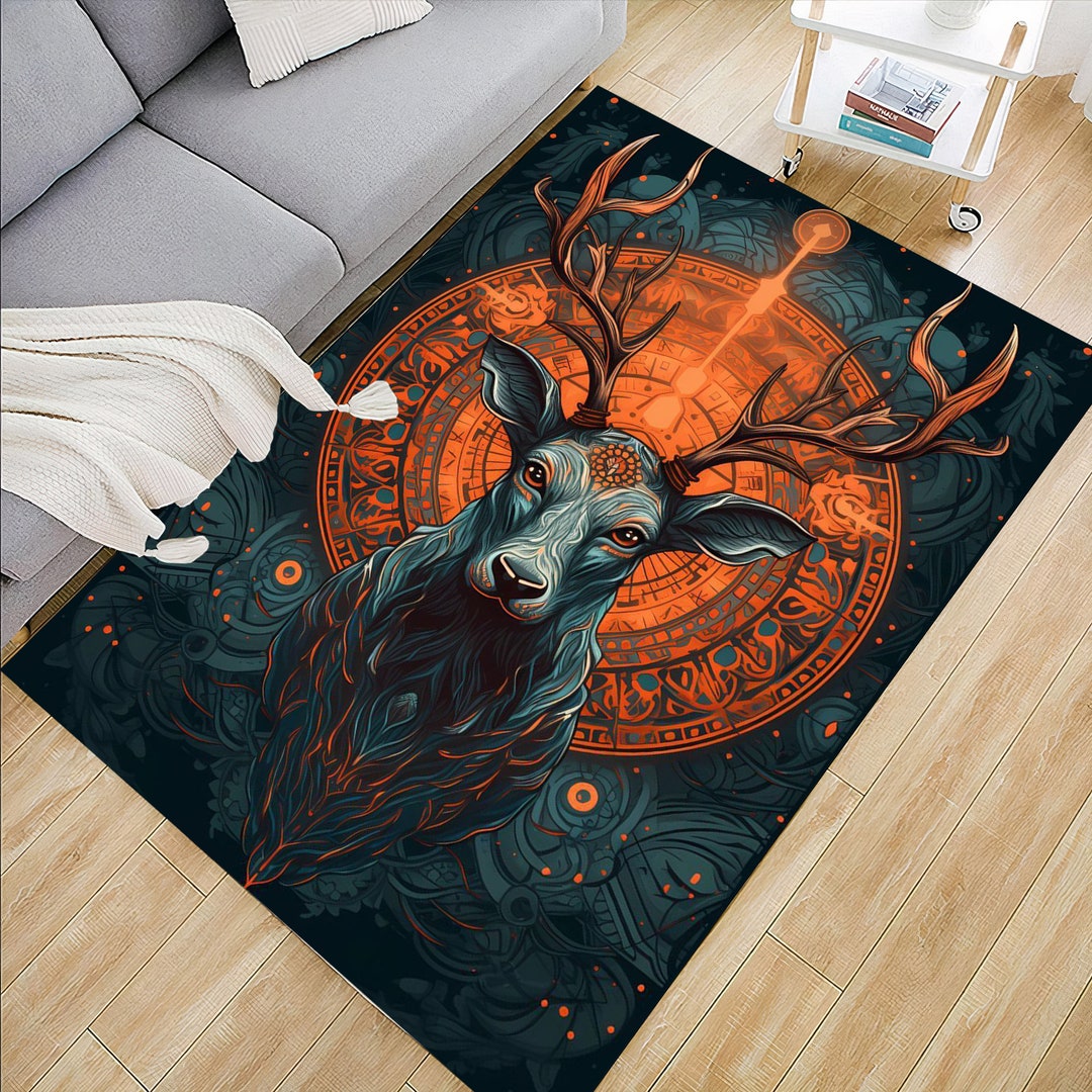 Deer Rug,animal Area Rug,deer Pattern Rug,area Rug,living Room Rug,gift ...