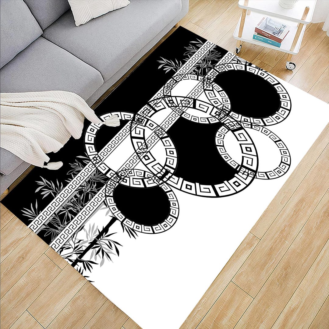 Greek Key Design Rug,black White Rug,leopard Print Rug,elegant Greek ...