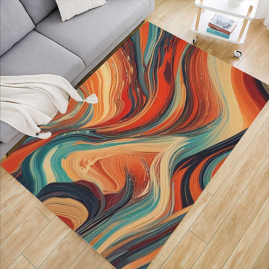 Wavy Rug,swirl Pattern Rug,abstract Art Rug,unique Designer Rug,paint ...