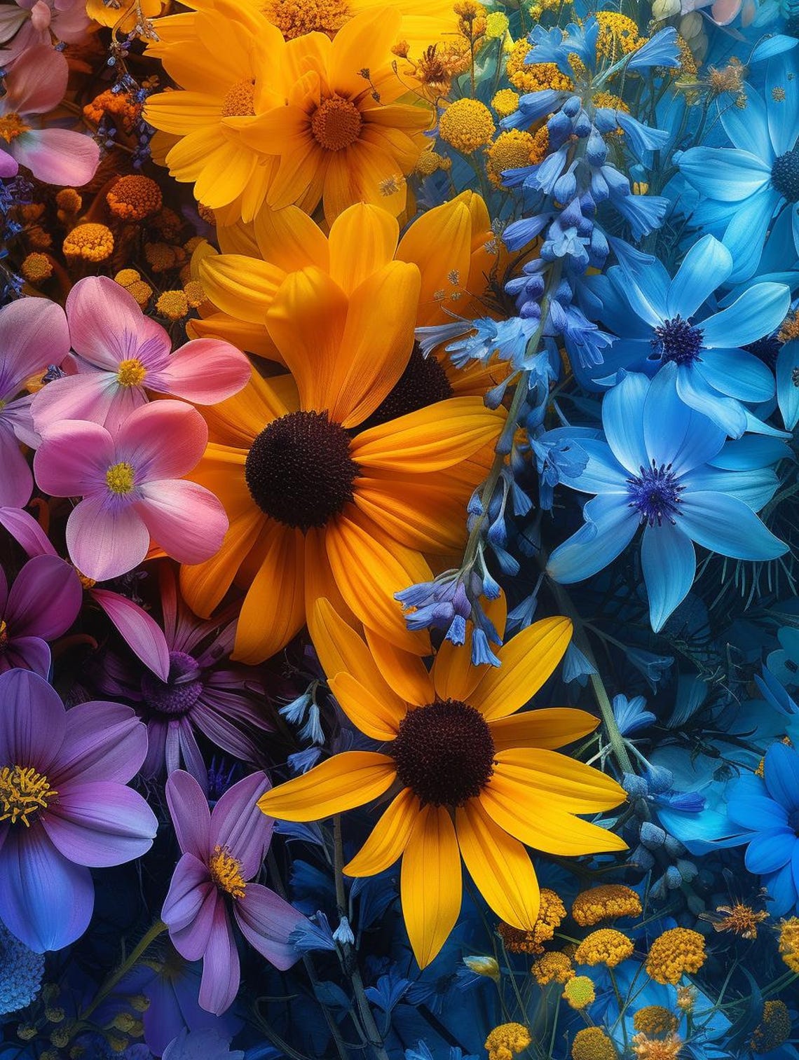 Colorful Flowers Digital Art PNG | Printable Wall Decor, Floral Artwork ...