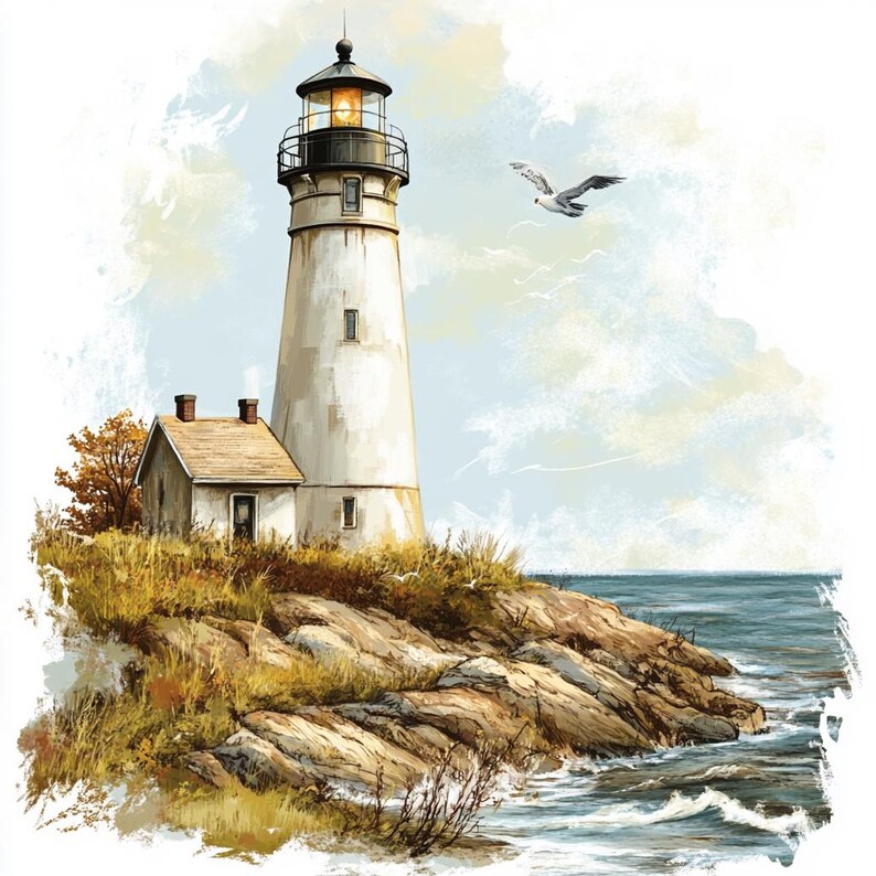 Rustic Shore Lighthouse Clip Art PNG | Hand-drawn Nautical Graphics ...
