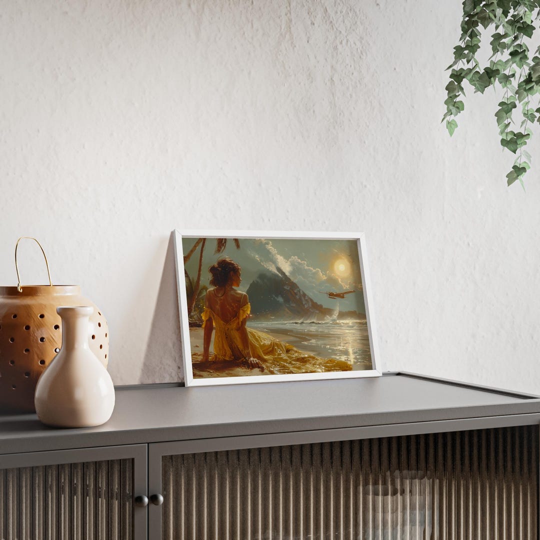 Vintage Filipina Lady Poster With Wooden Frame, Traditional Dress Beach ...