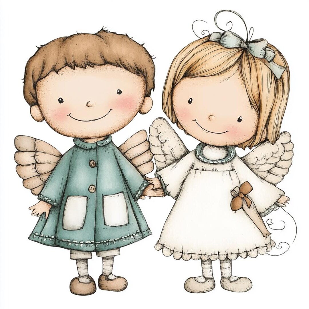 Angel Sibling Clipart PNG | Cute Sibling Illustrations for Etsy ...