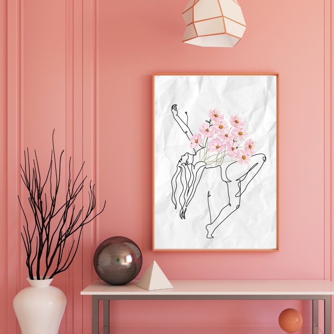 Dancing Flower Print, Minimalist Watercolor Art of Dancing Woman in ...