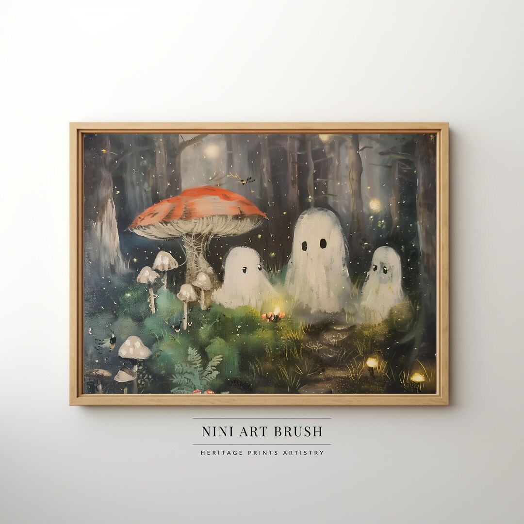 Vintage Cute Ghost Painting Whimsigoth Decor Halloween Wall Art Fall ...