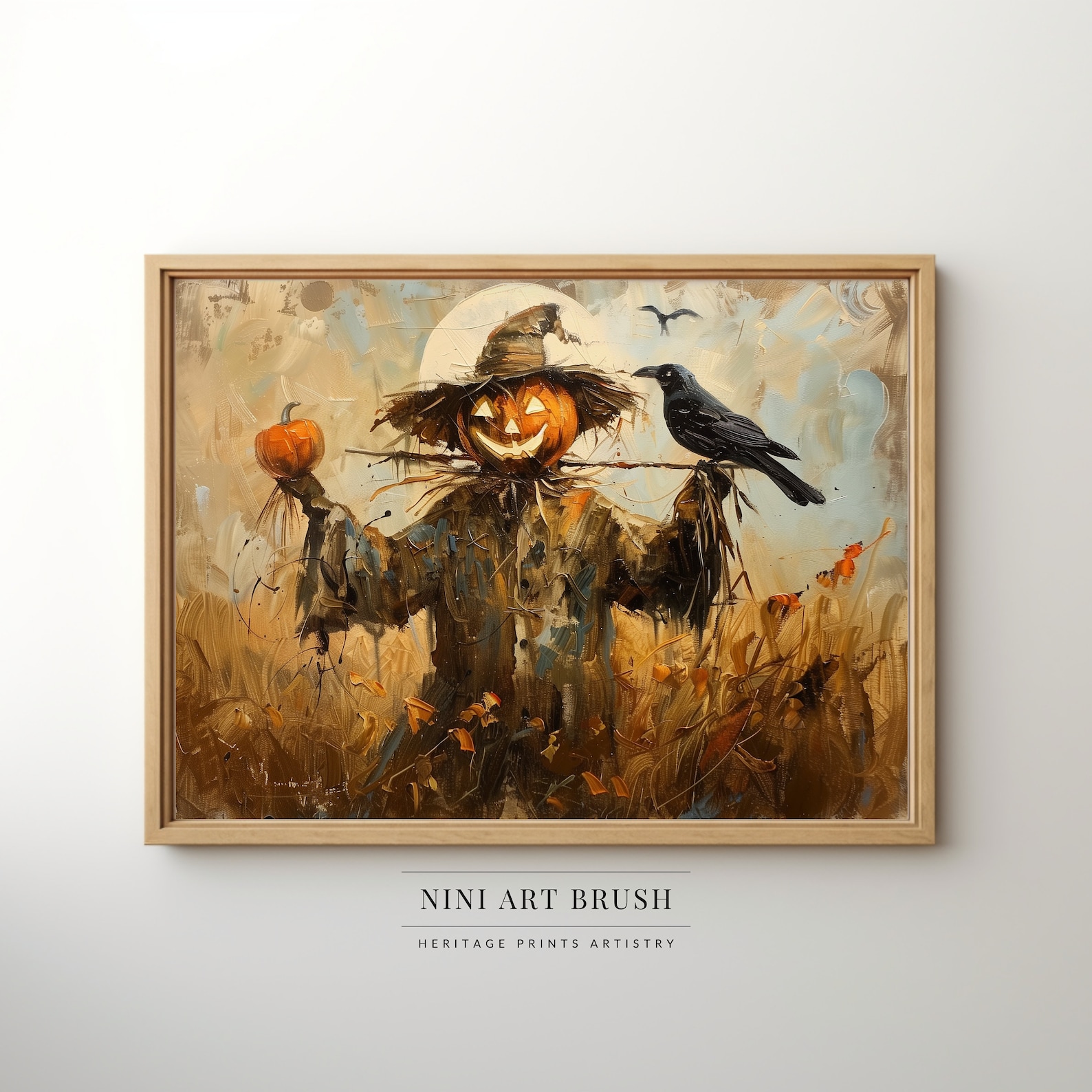 Vintage Scarecrow Painting Fall Print Spooky Autumn Print Scarecrow Oil ...