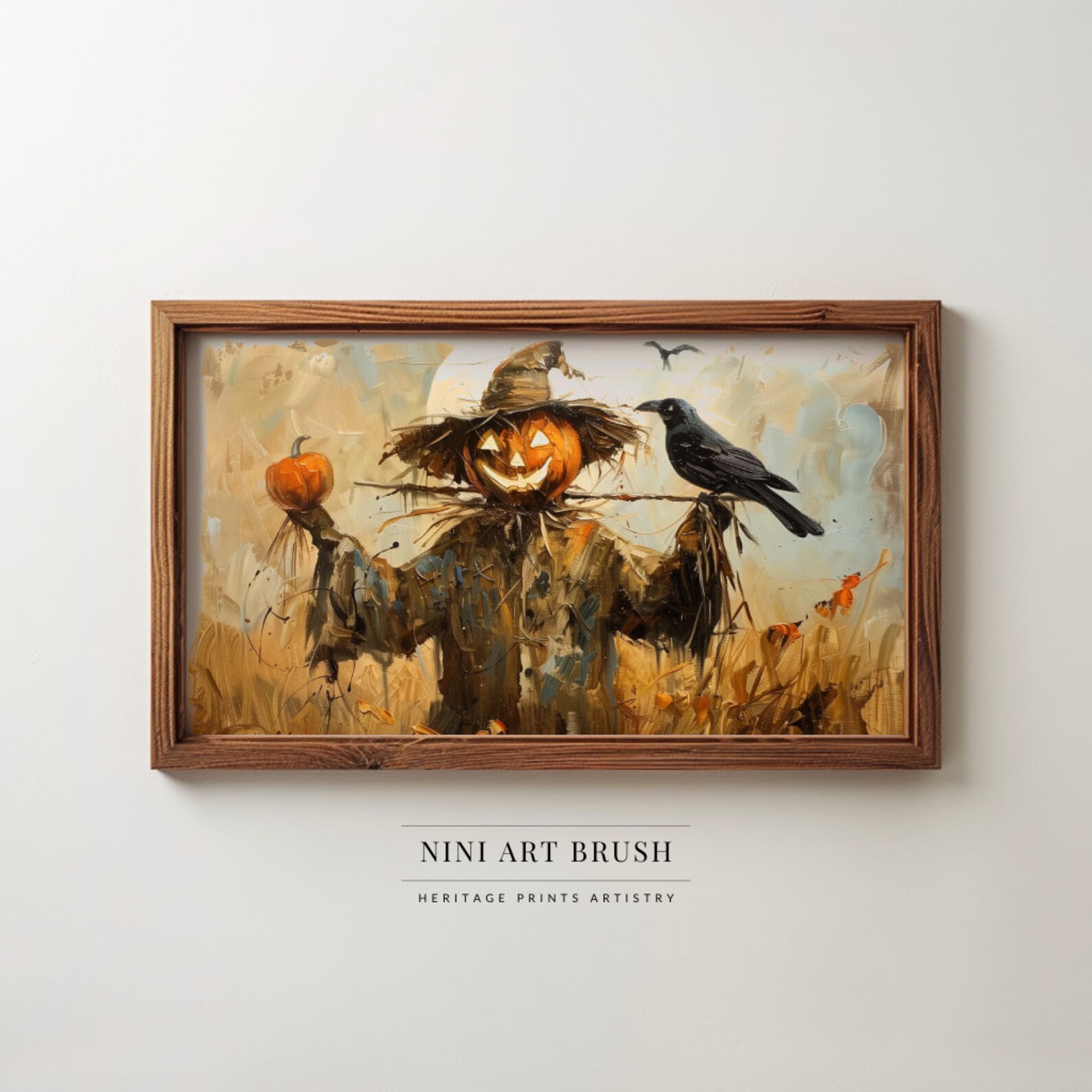 Vintage Scarecrow Painting Fall Print Spooky Autumn Print Scarecrow Oil ...