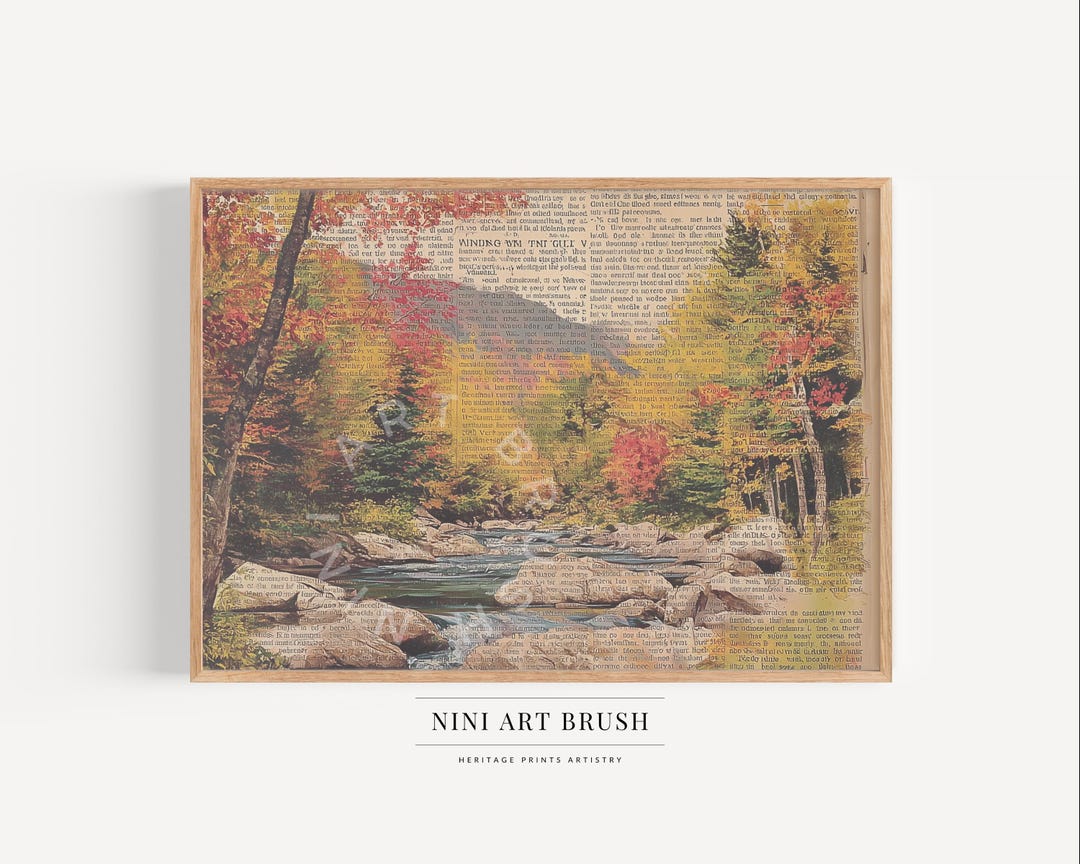 Newspaper Print Fall Foliage Printable Wall Art Vintage Fall Wall Art ...