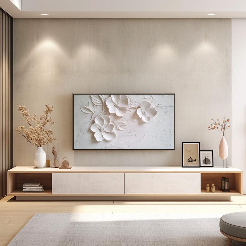 3D Acrylic TV Art Abstract Spring Frame TV Art Textured Floral Art ...
