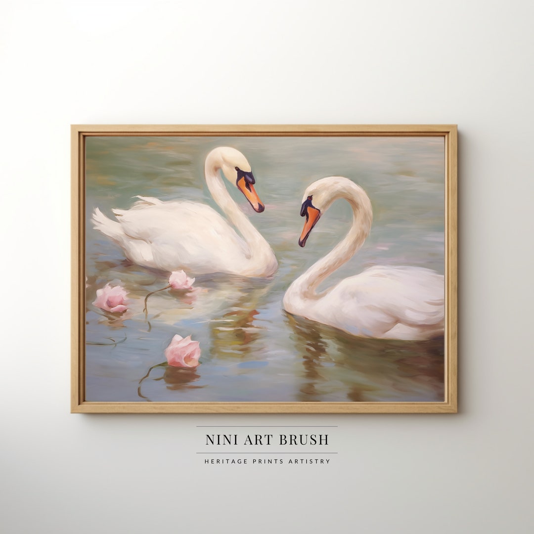 Swan Wall Art Coquette Room Decor Romantic Painting Downloadable Art ...