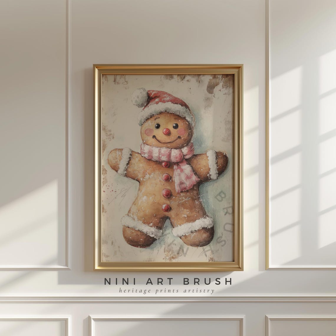 Gingerbread Print Vintage Christmas Wall Art Christmas Decor Winter ...