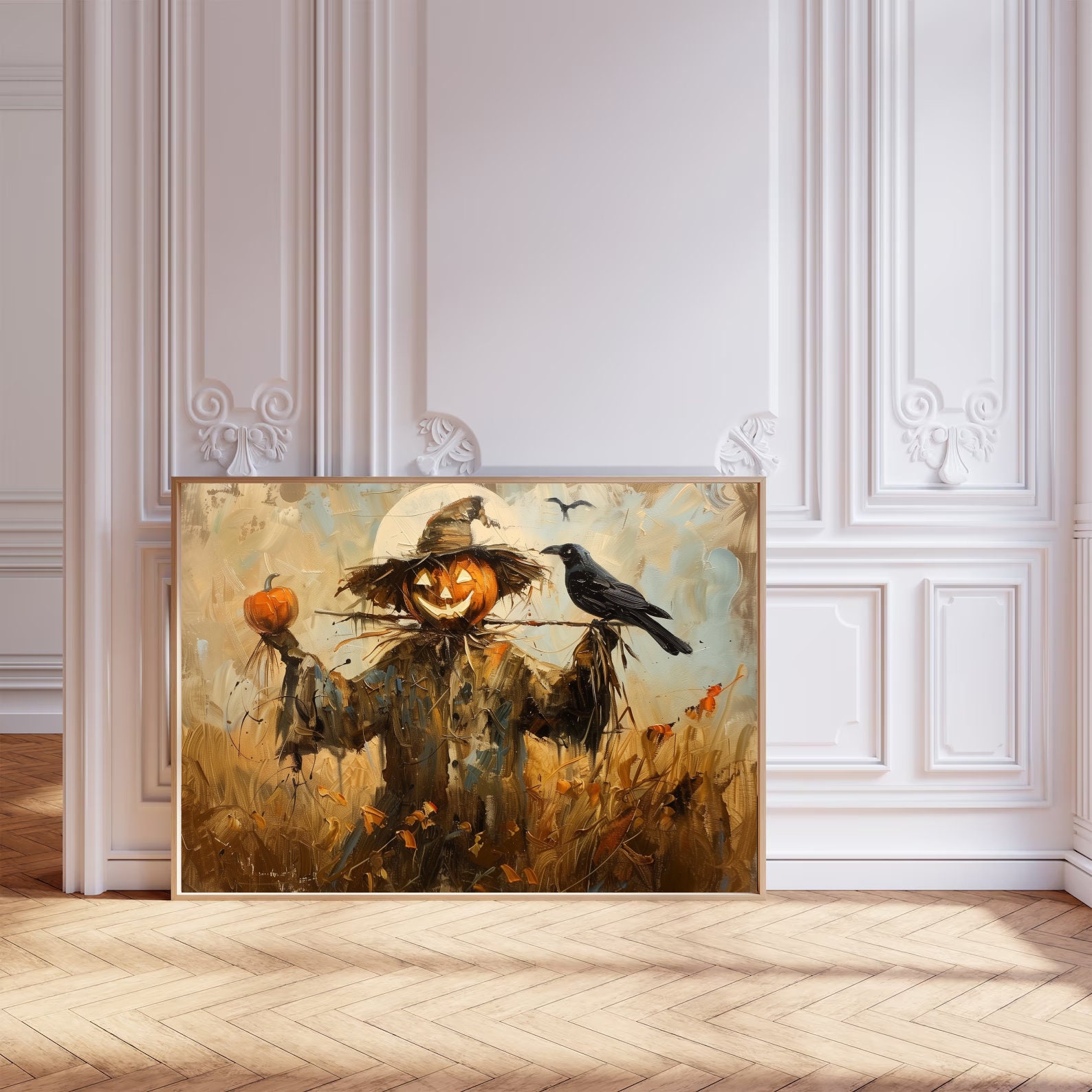 Vintage Scarecrow Painting Fall Print Spooky Autumn Print Scarecrow Oil ...
