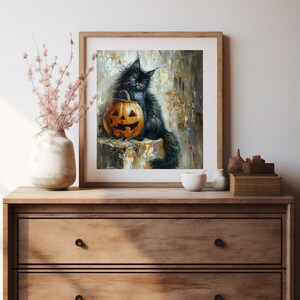 Halloween Wall Art Black Cat Painting Fall Decor Fall Wall Art ...
