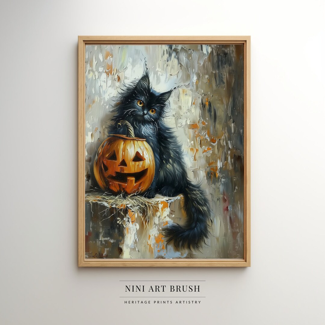 Halloween Wall Art Black Cat Painting Fall Decor Fall Wall Art ...
