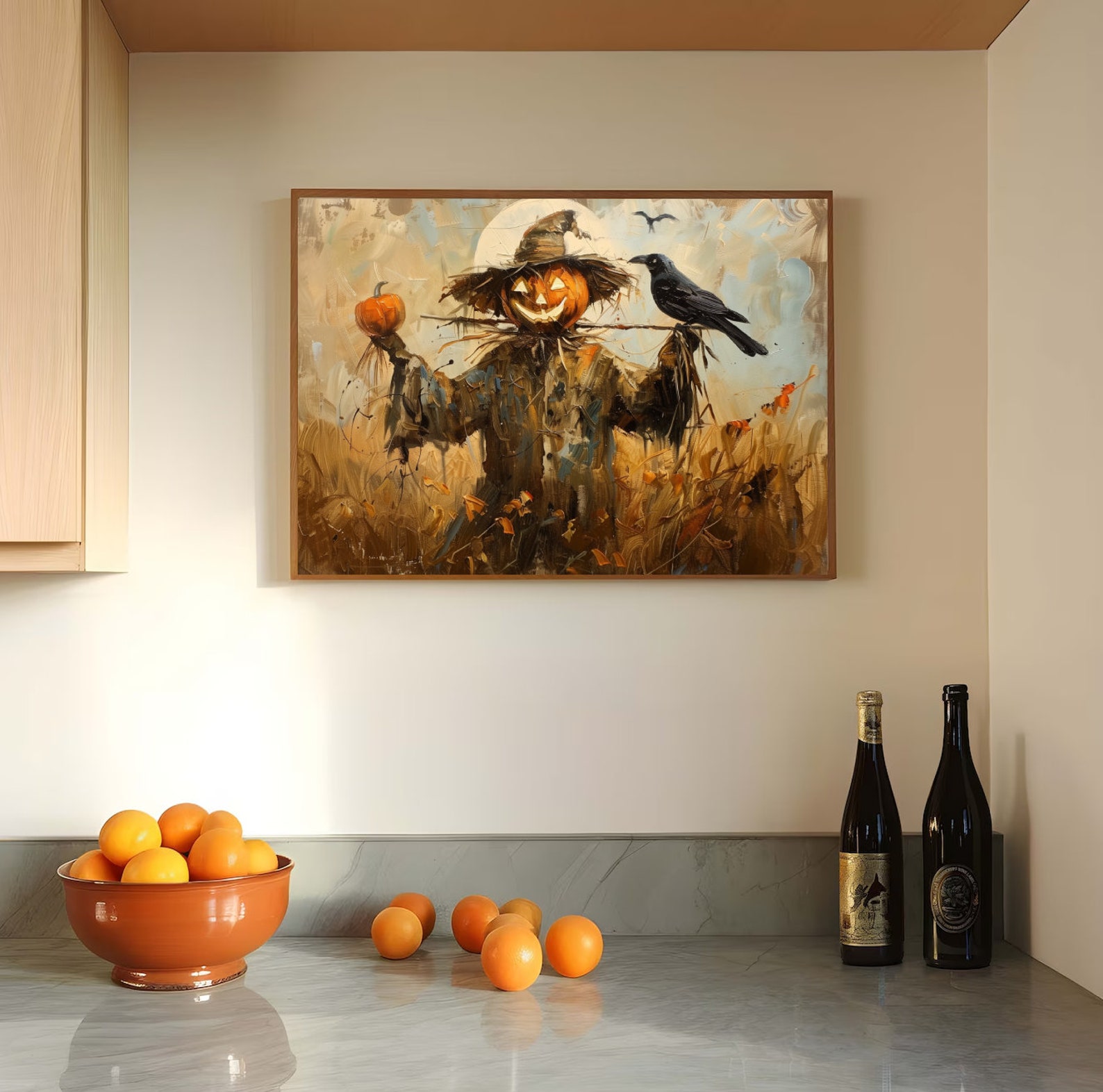 Vintage Scarecrow Painting Fall Print Spooky Autumn Print Scarecrow Oil ...