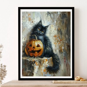 Halloween Wall Art Black Cat Painting Fall Decor Fall Wall Art ...