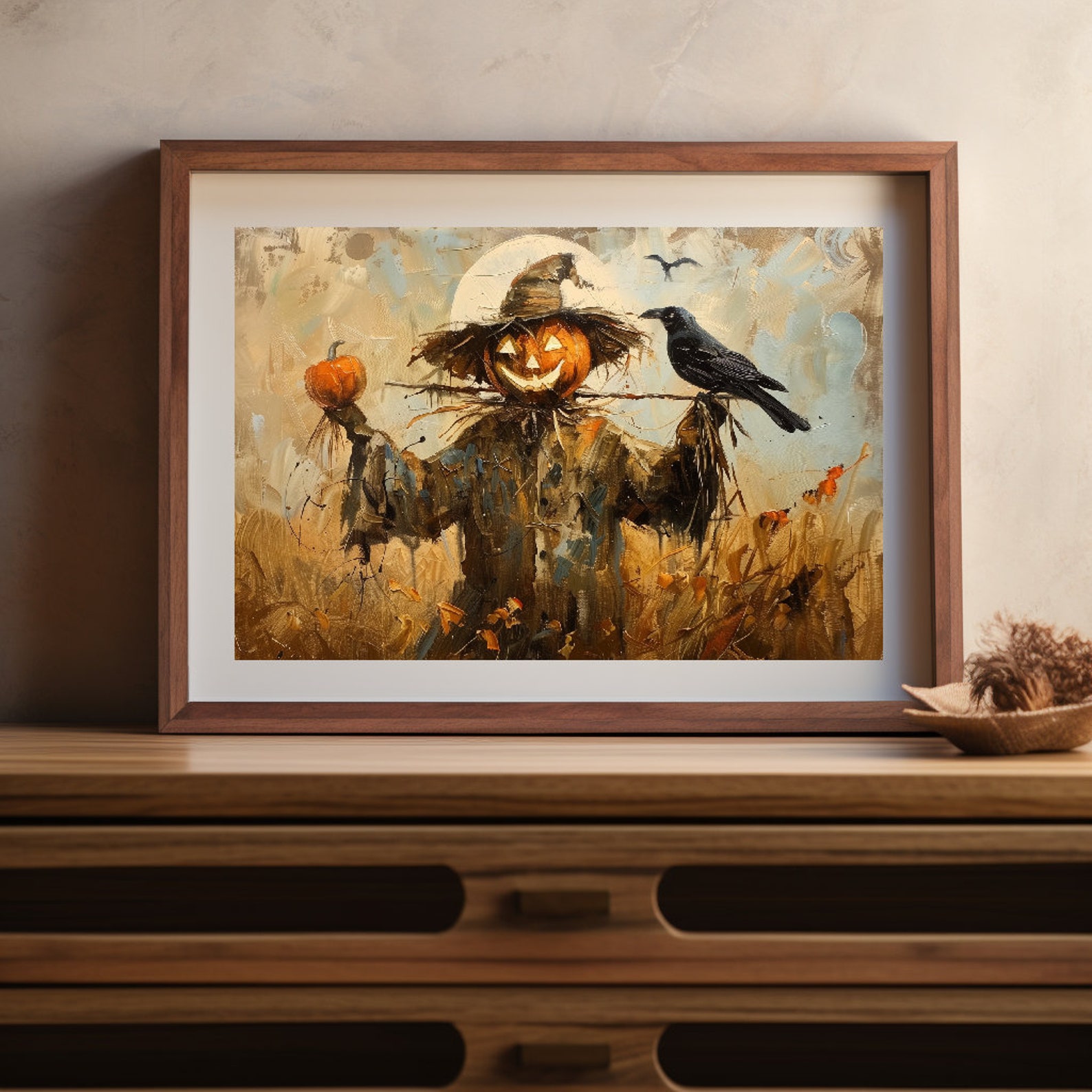 Vintage Scarecrow Painting Fall Print Spooky Autumn Print Scarecrow Oil ...