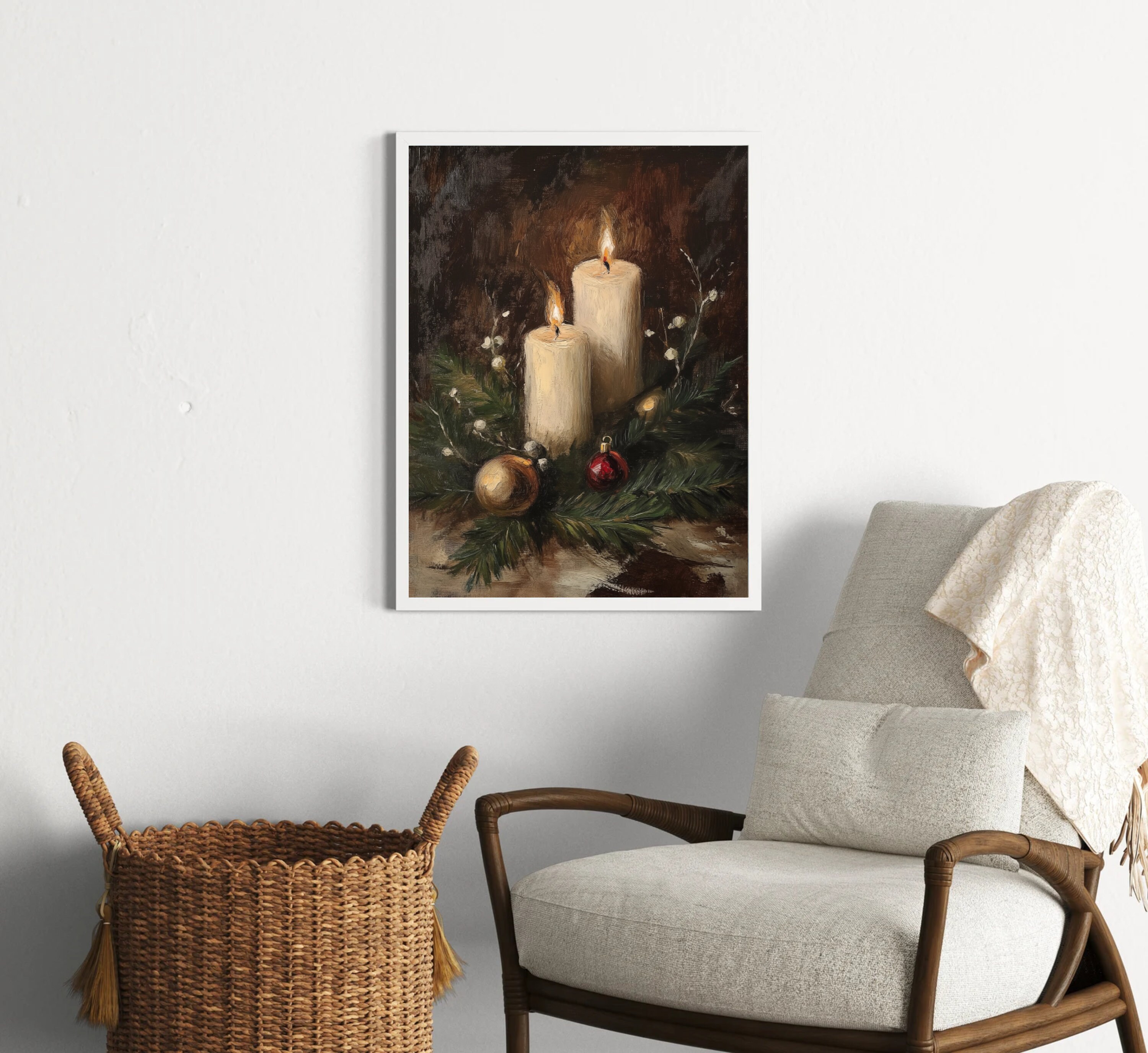 Candle Painting Printable Wall Art Christmas Decor Nordic Christmas ...